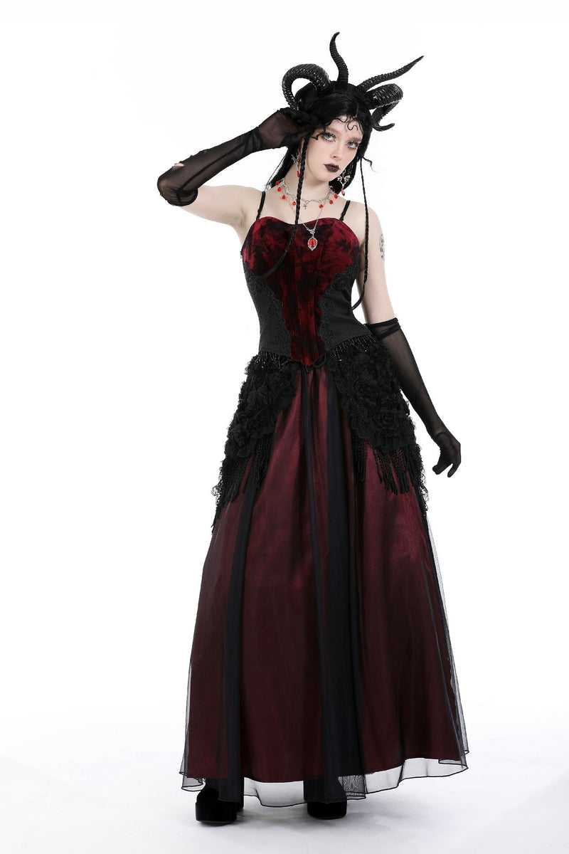 Gothic black red flower sea tasseled long skirt KW337 – DARK IN LOVE