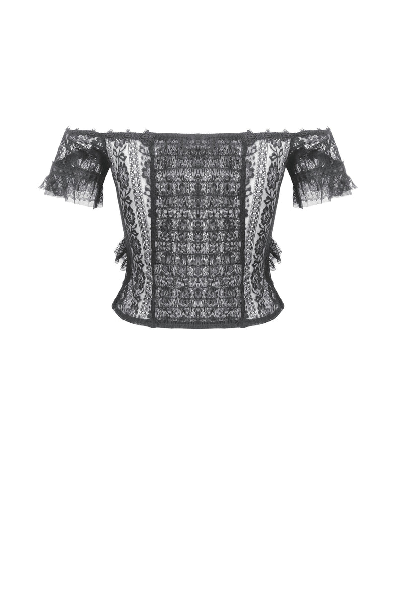 Gothic Off-Shoulder Lace Top with Floral Trim TW638 – DARK IN LOVE