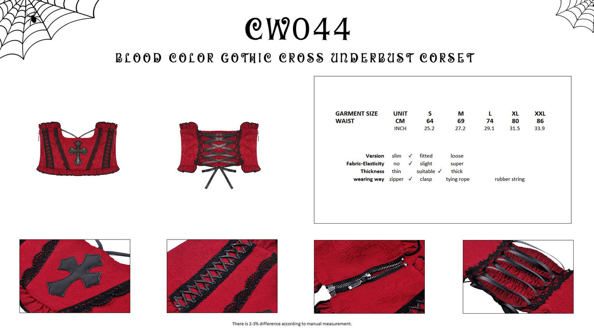 Blood color gothic cross underbust corset CW044 – DARK IN LOVE