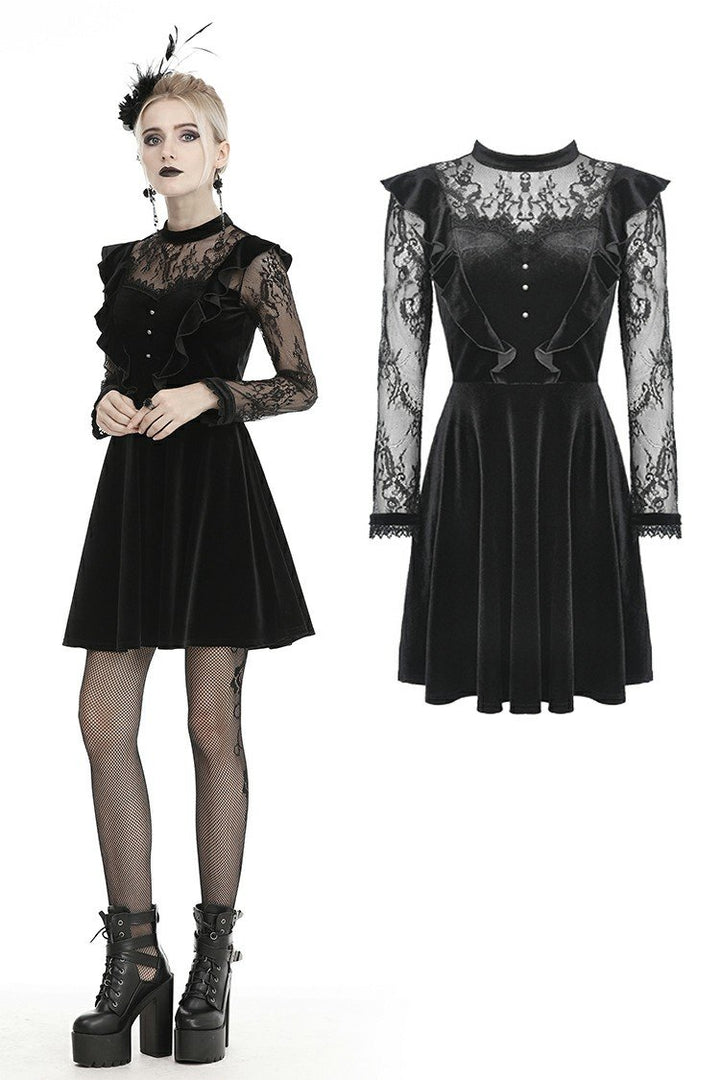 Gothic doll frilly lace velvet dress DW431 – DARK IN LOVE