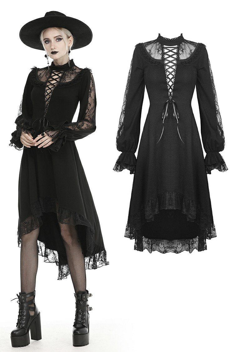 Lace lace up longsleeves cocktail gothic dress DW436 – DARK IN LOVE