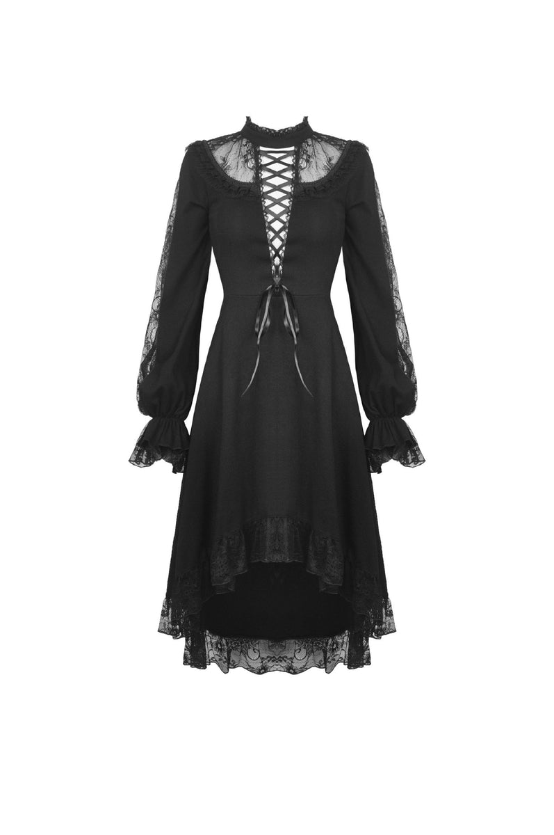 Lace lace up longsleeves cocktail gothic dress DW436 – DARK IN LOVE
