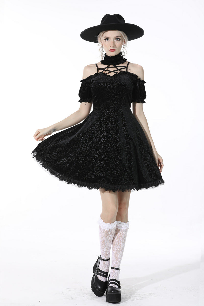 Star magic princess printed velvet dress DW527 – DARK IN LOVE