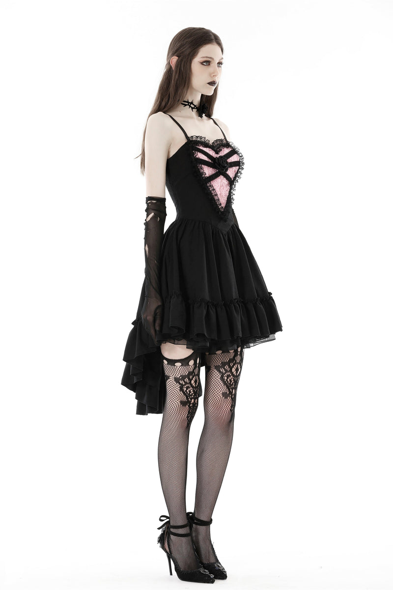 Gothic girl rose in pink heart high low dress DW790 – DARK IN LOVE