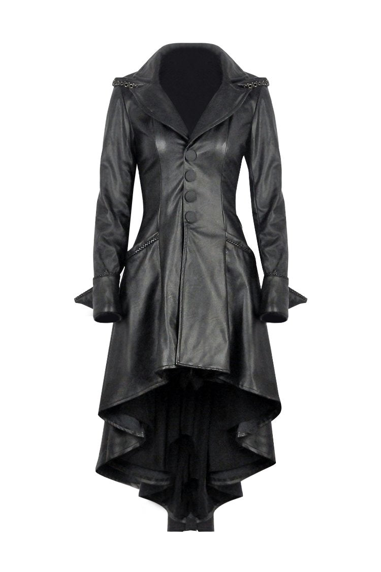 DARK IN LOVE Gothic long coat leather cocktail robe jacket with eyelet