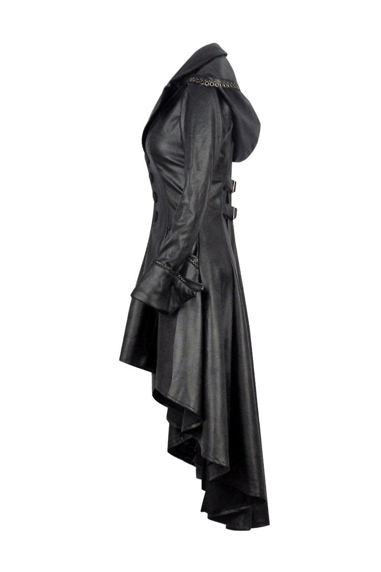 DARK IN LOVE Gothic long coat leather cocktail robe jacket with eyelet