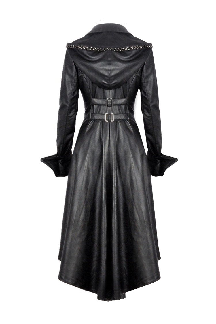 DARK IN LOVE Gothic long coat leather cocktail robe jacket with eyelet